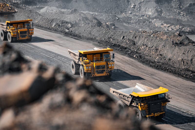 Big Yellow Mining Empty Truck with Dust Transportation. Open Pit Mine Industry Stock Photo ...