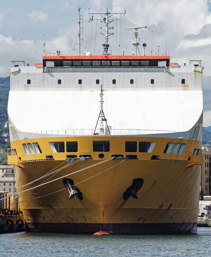 Big Yellow Roro Ship in Genova Harbour Stock Image - Image of estaque ...