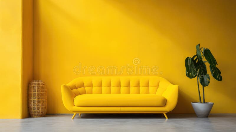 A Big Yellow Sofa in a Yellow Room Stock Illustration - Illustration of ...