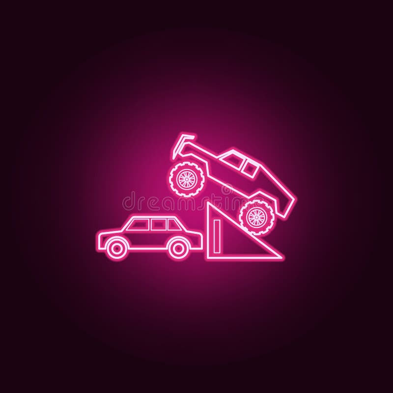 Bigfoot Car in a Jump Neon Icon. Elements of Bigfoot Car Set Stock ...