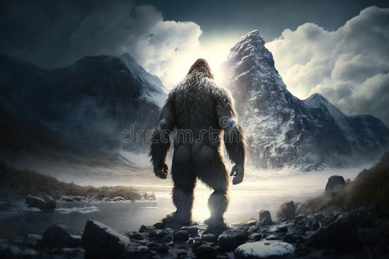 Encountering a Mythical Creature in the Snowy Mountains - Ki Stock ...