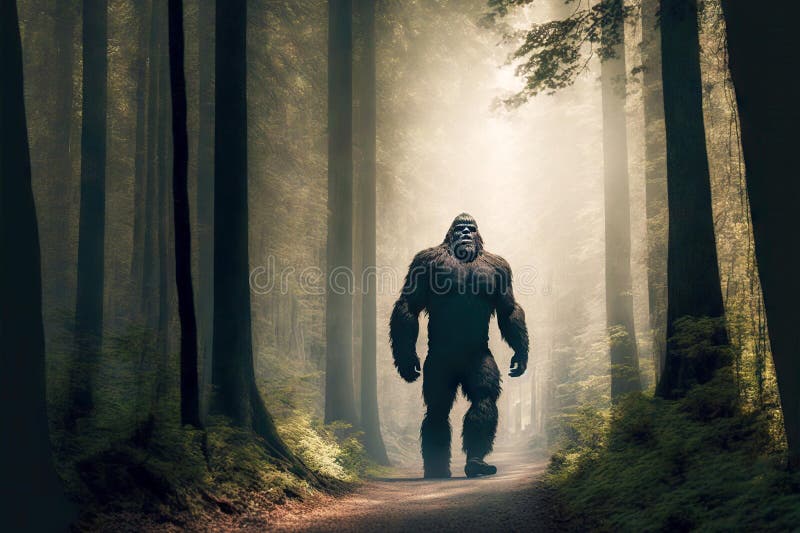 Bigfoot with Powerful Hands Stands on Path in Forest with Menacing View ...
