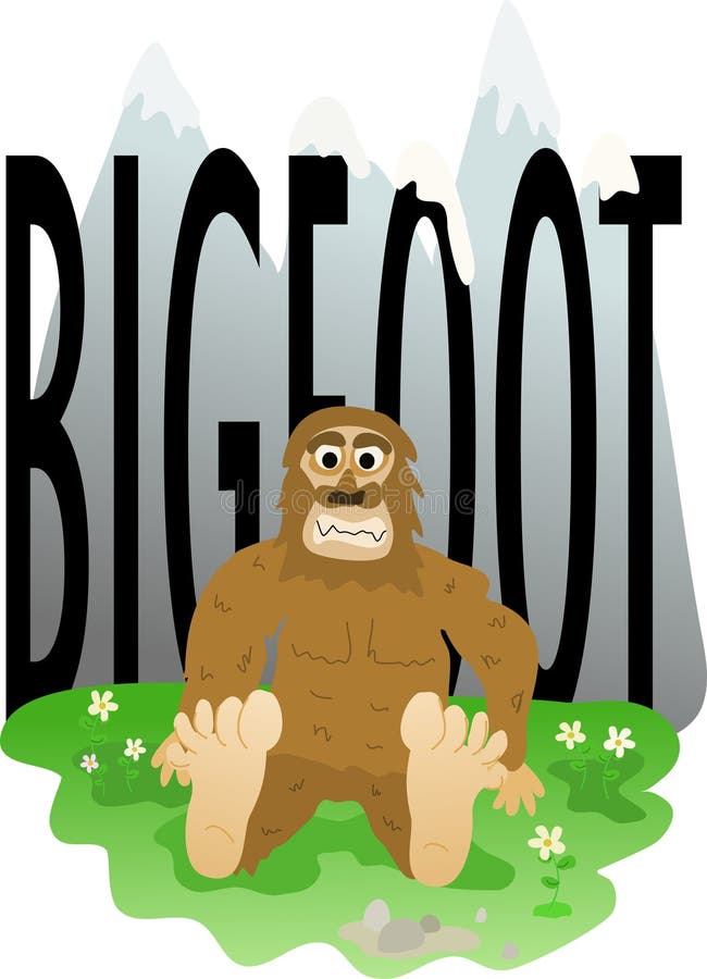 Bigfoot Sit on Field Under the Mountain Stock Illustration ...