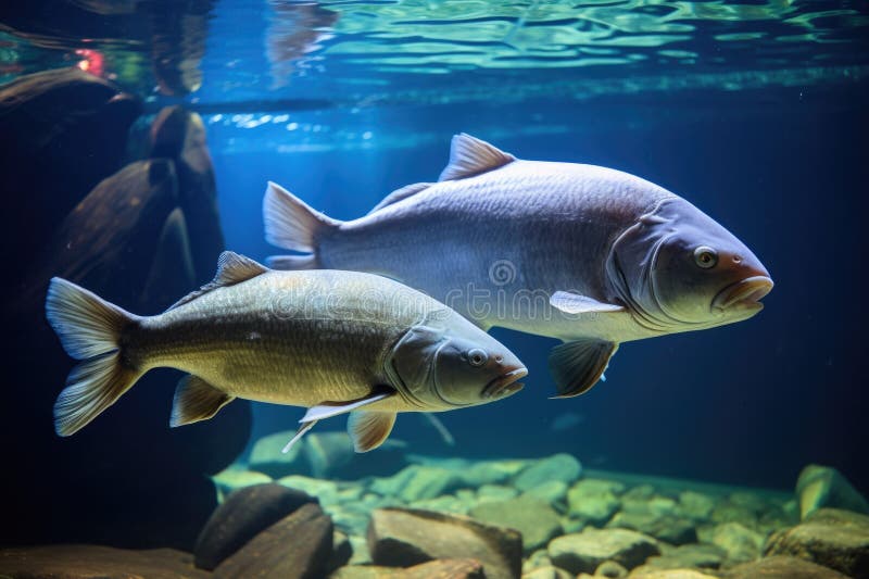 A Bigger Fish Feeding a Smaller One in a Fish Tank Stock Photo - Image ...