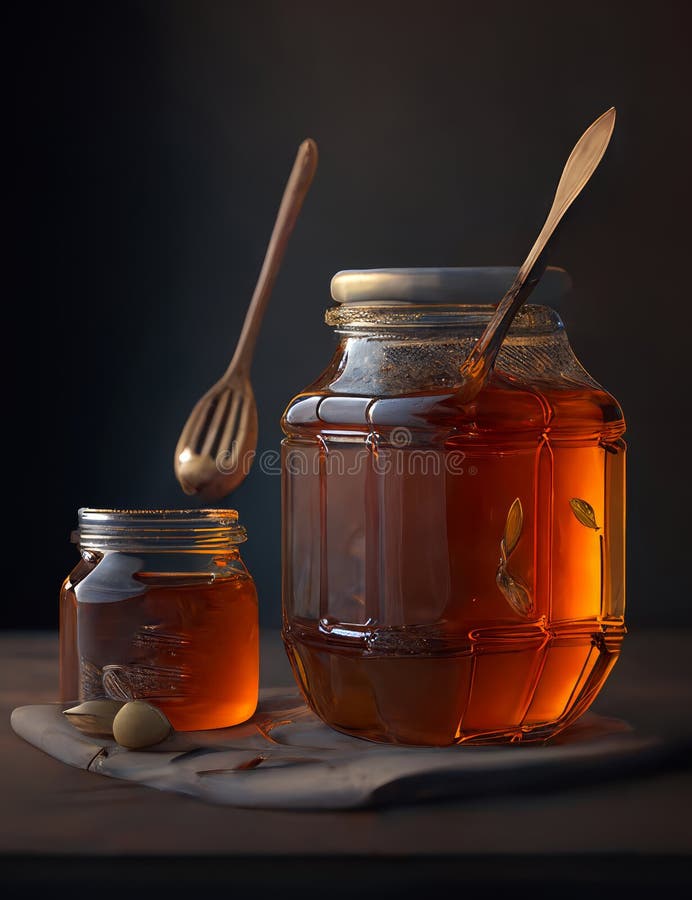 Bigger and Smaller Jars Filled with Fresh Honey. Wooden Spoons are in ... Bigger and Smaller Jars Filled with Fresh Honey. Wooden Spoons are in ...