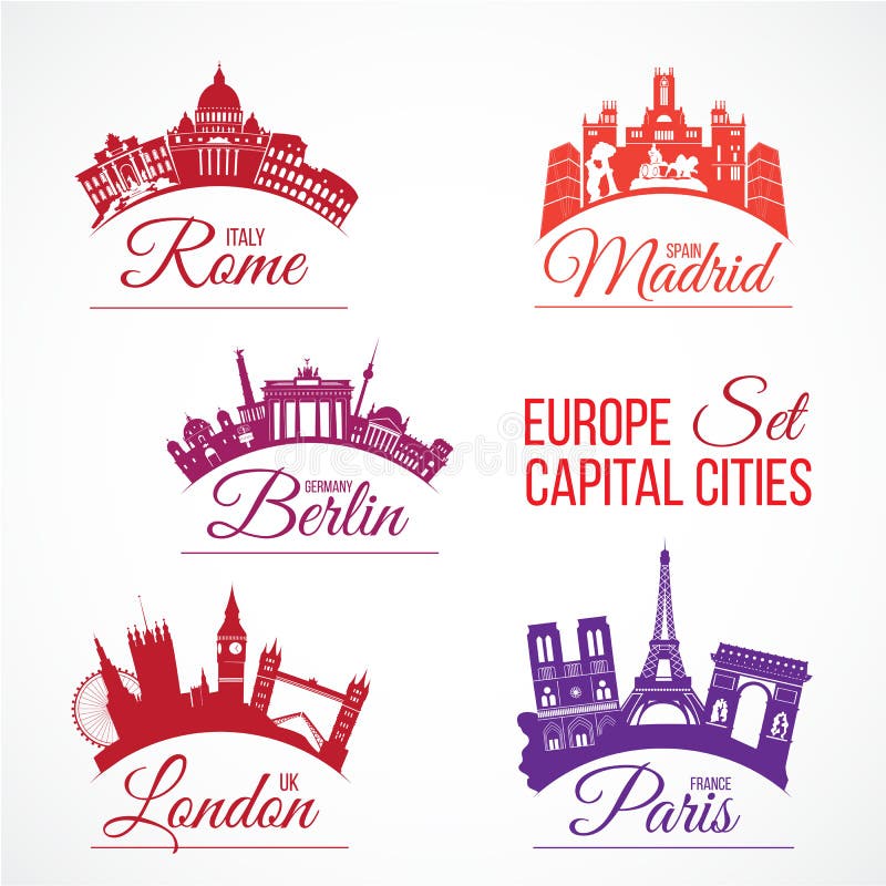 Biggest Europe Capital Cities Stock Vector - Illustration of fountain ...