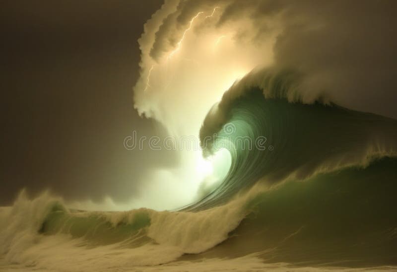 Biggest Ocean Wave Sunset Illustration, AI Generated Stock Illustration ...