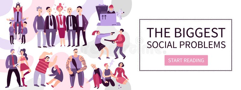 Biggest Social Problems Flat Illustration Stock Vector - Illustration ...