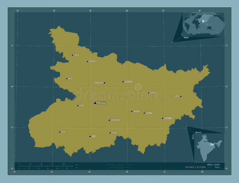 Bihar, India. Solid. Labelled Points of Cities Stock Illustration ...