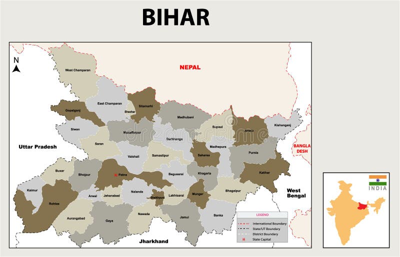 Bihar Map. Bihar District Map, India. Bihar, India, Vector Map Isolated ...
