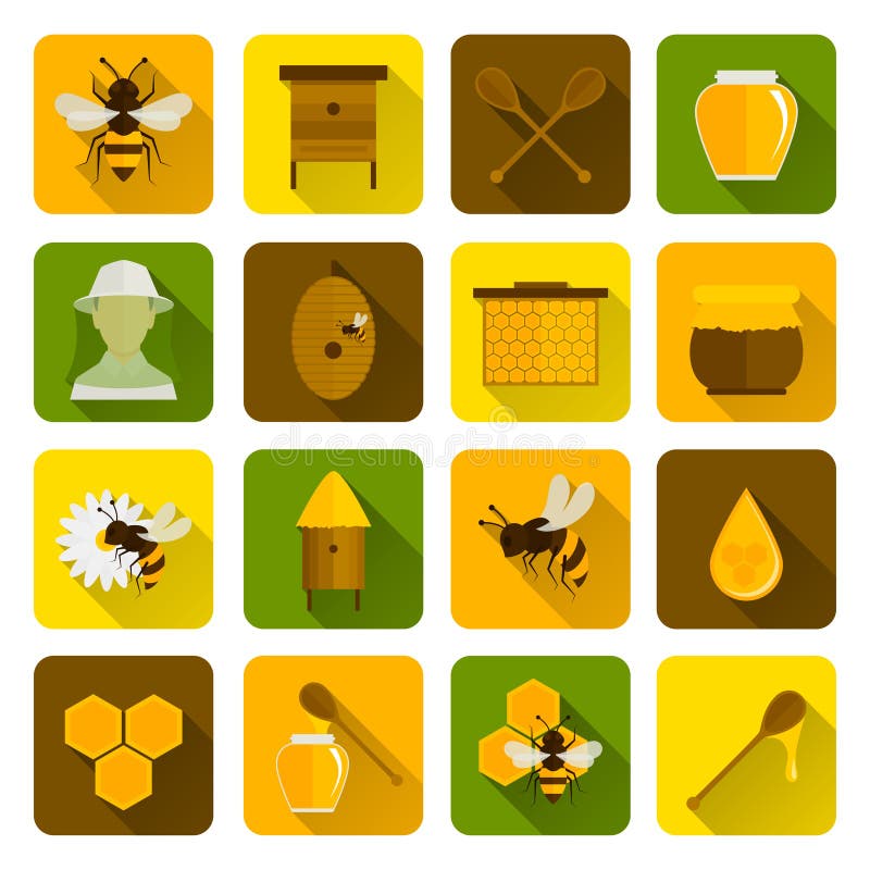 Bij Honey Icons Flat vector illustratie. Illustration of telefoon ...