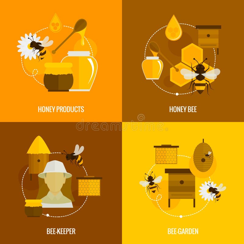 Bij Honey Icons Flat vector illustratie. Illustration of telefoon ...