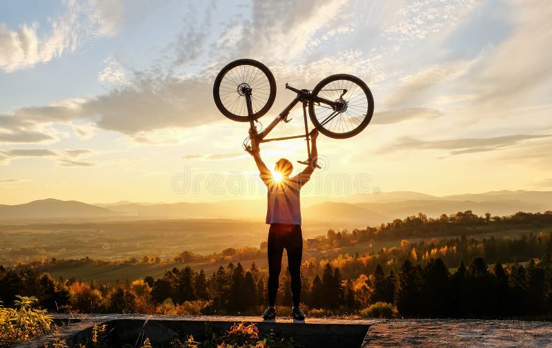 Bike Adventure in the Mountains Stock Photo - Image of silhouette ...