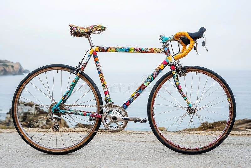 Bike with Artistic Decals Against a Plain Background Stock Illustration ...