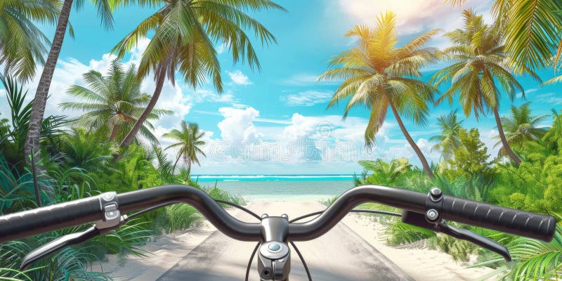 Bike Bicycle on Backdrop of the Sea and Palm Trees Stock Photo - Image ...