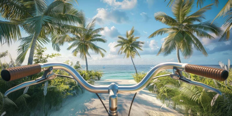Bike Bicycle on Backdrop of the Sea and Palm Trees Stock Image - Image ...