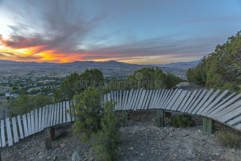 Wooden Berm at Sunset in the Hills Stock Image - Image of activity ...