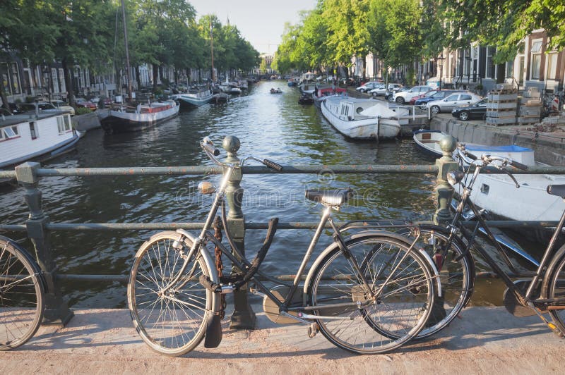 Bike on a Bridge in Amsterdam, Netherlands Stock Image - Image of lock ...