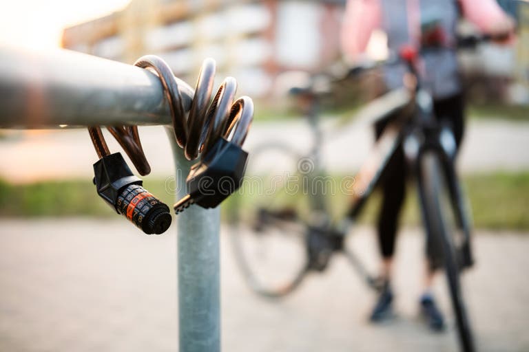 Bike Code Lock on a Bicycle Parking Rack Stock Image - Image of parking ...