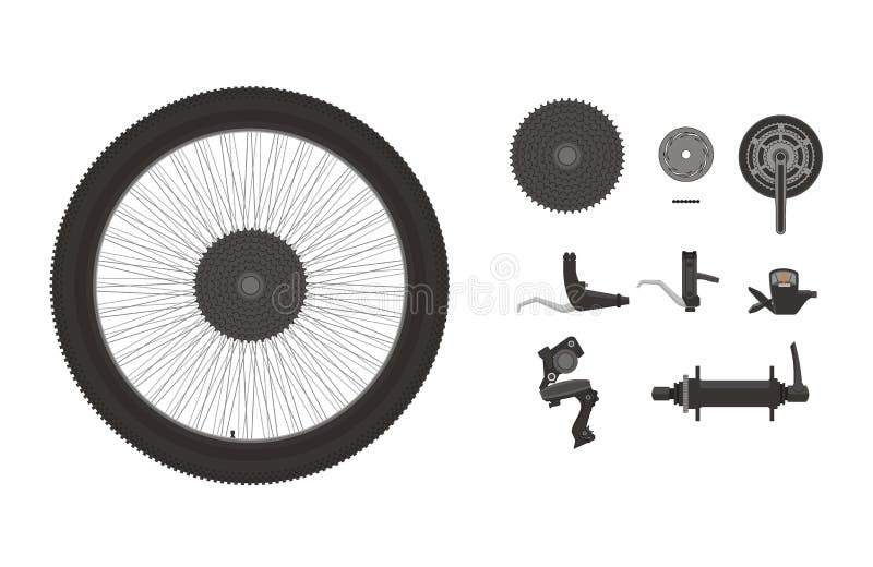 Set of Flat Icons of Bicycle Spare Parts. Stock Vector - Illustration ...