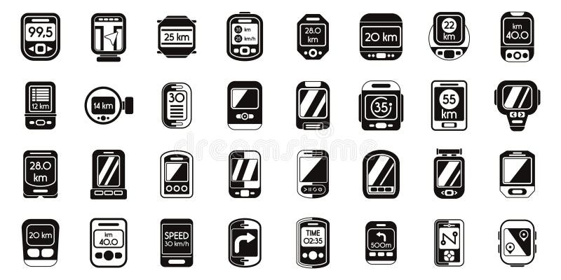 Bike Computer Icons Set Simple Vector. Road Digital Sports Stock ... Bike Computer Icons Set Simple Vector. Road Digital Sports Stock ...