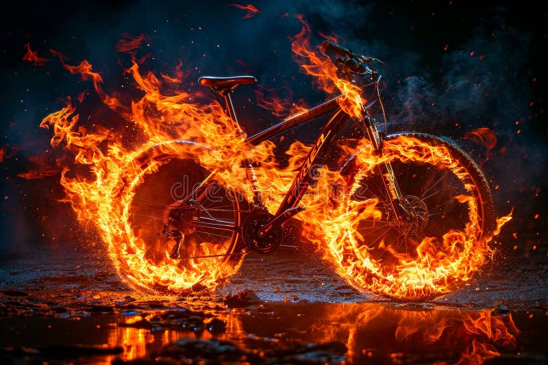Bike that is on Fire and is Surrounded by Fire. Generative AI Stock ...