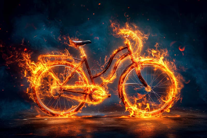 Bike that is on Fire and is Surrounded by Fire. Generative AI Stock ...