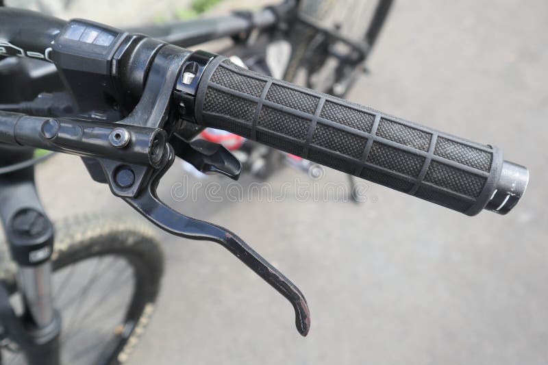 Bike Front Gear Switch, Brake Lever and Grip on Handlebar on Mountain ...