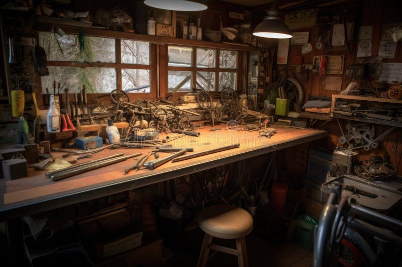 Bike Handlebars, Brakes and Cables on Workbench Stock Illustration ...