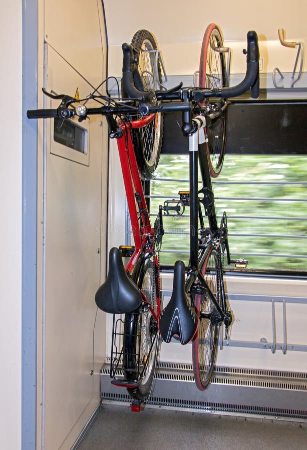 Bike Hanging on the Rack in the Train. Stock Image - Image of hang ...