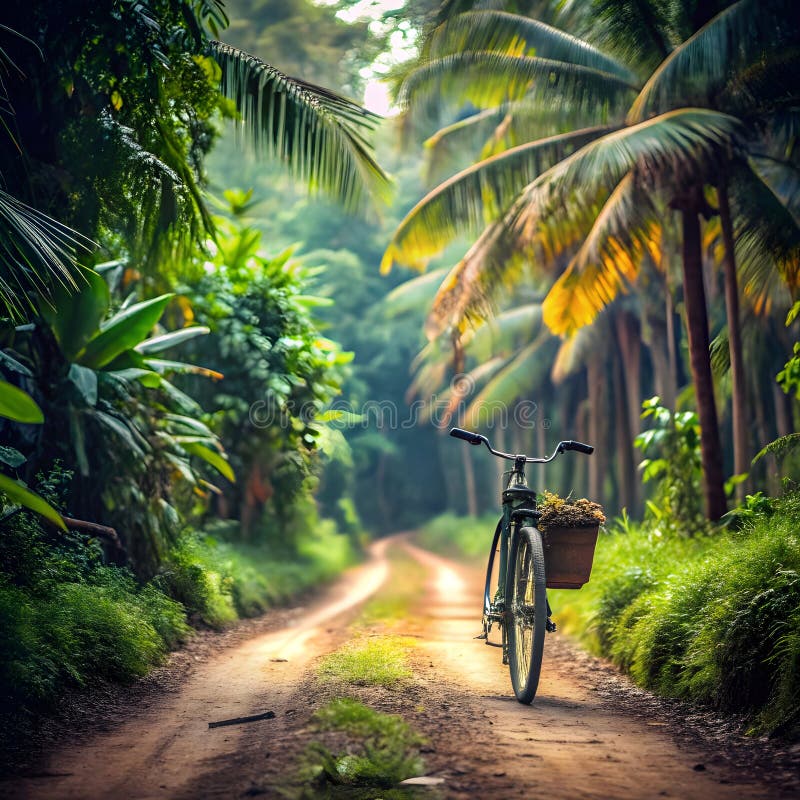 Bike on jungle road stock photo. Image of carefree, curve - 341151584