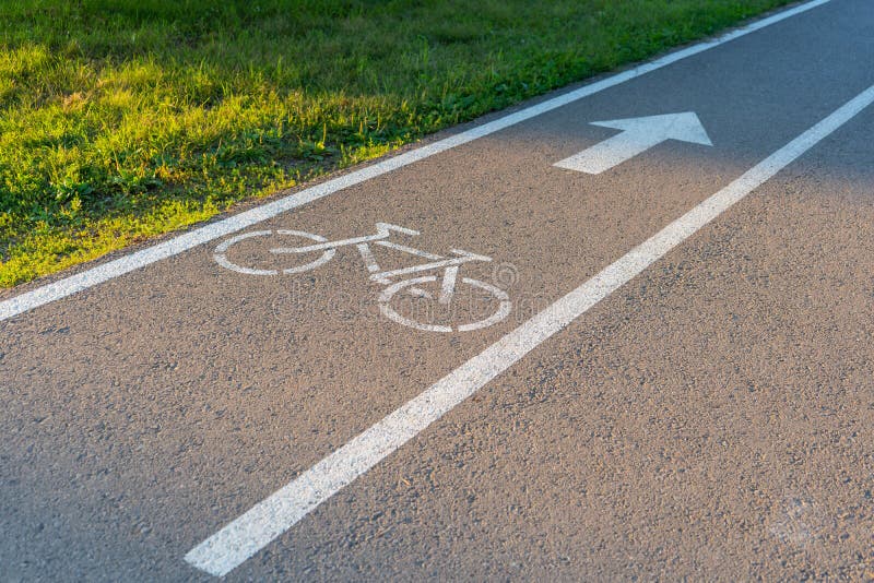Bike Lane Sign on the Asphalt. Bike Path Stock Image - Image of sport ...