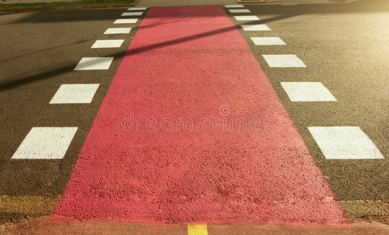 Bike Path with Bicycle Crossing. Priority Route for Cyclists Stock ...