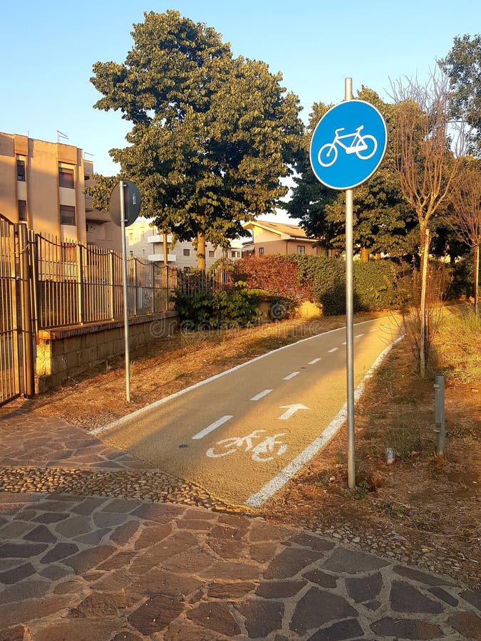 Bicycle Path with a Bicycle Traffic Sign Stock Photo - Image of track ...