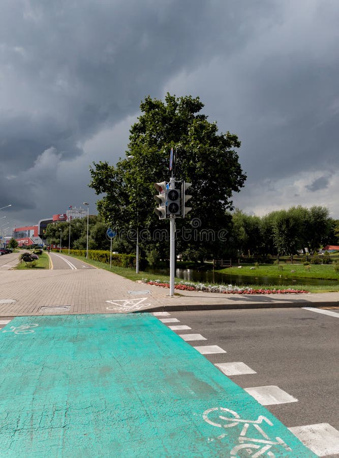 Bike Path Crossing the Roadway Stock Photo - Image of growth, nature ...