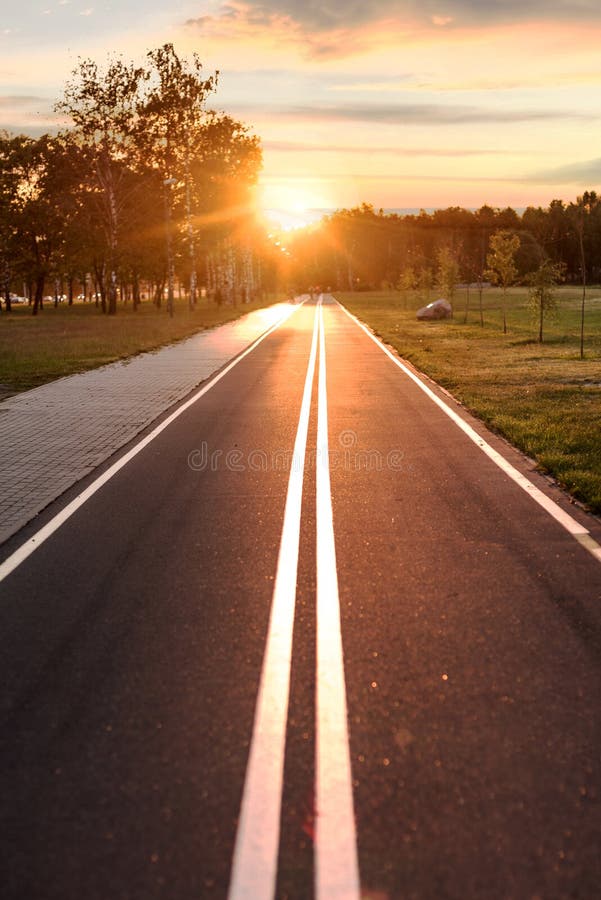 Bike Path in Evening Sunset Stock Image - Image of empty, country: 98643275