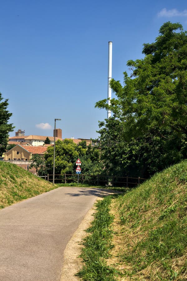 Bike Path in an Italian Town on a Clear Day Stock Image - Image of ...