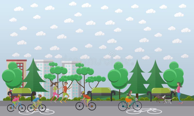 Bike Path in the Park Concept Vector Illustration, Flat Style Stock ...