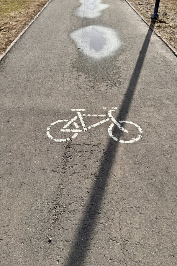 A Bike Path in the Park with a Marking in the Form of a Bicycle Image ...