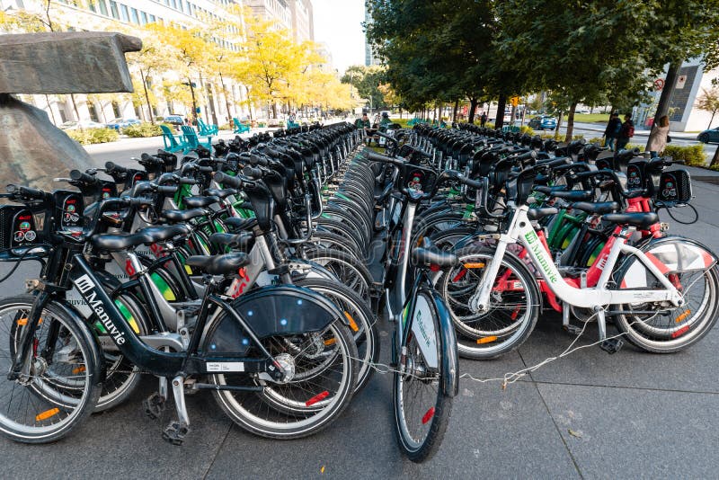 Bike rental in Montreal editorial stock photo. Image of share - 139618093