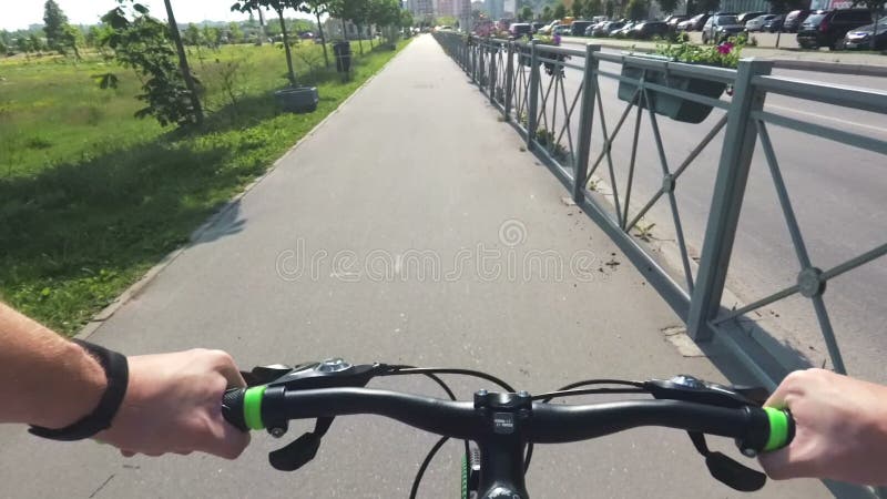 Bike Ride from the First Person in the Park in the Summer Stock Video ...
