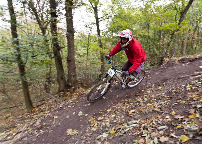 Bike Riders at Downhill Competition. Editorial Stock Image - Image of ...