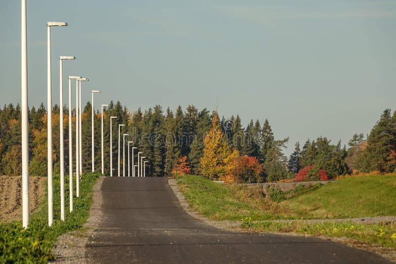 Bike Road / Path with White Street Lights Stock Image - Image of rural ...