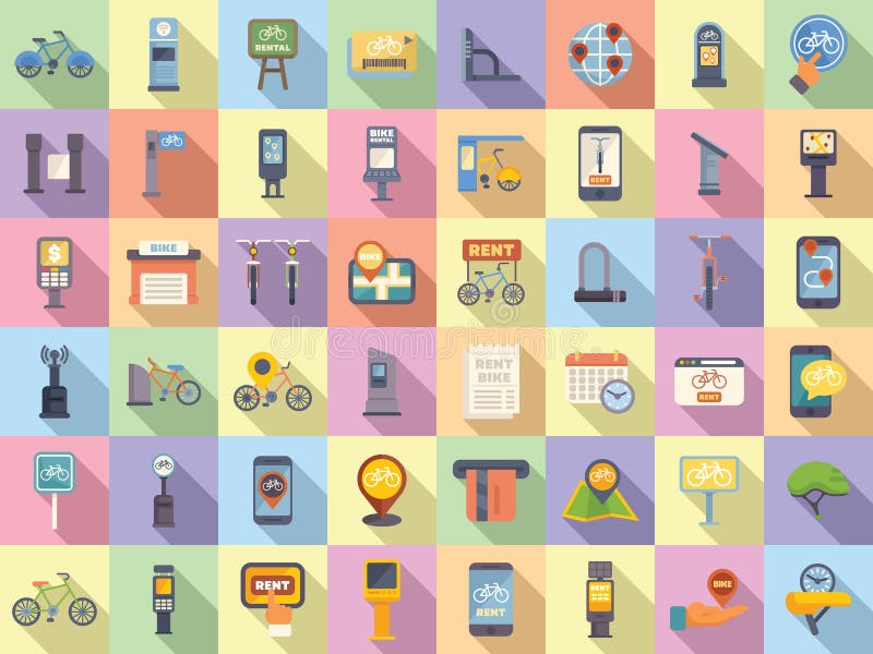 Bike Sharing Icons Set Flat Vector. City Person Stock Vector - Illustration of smartphone ...