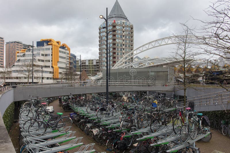 Bike shelf in Rotterdam editorial stock image. Image of submarine ...