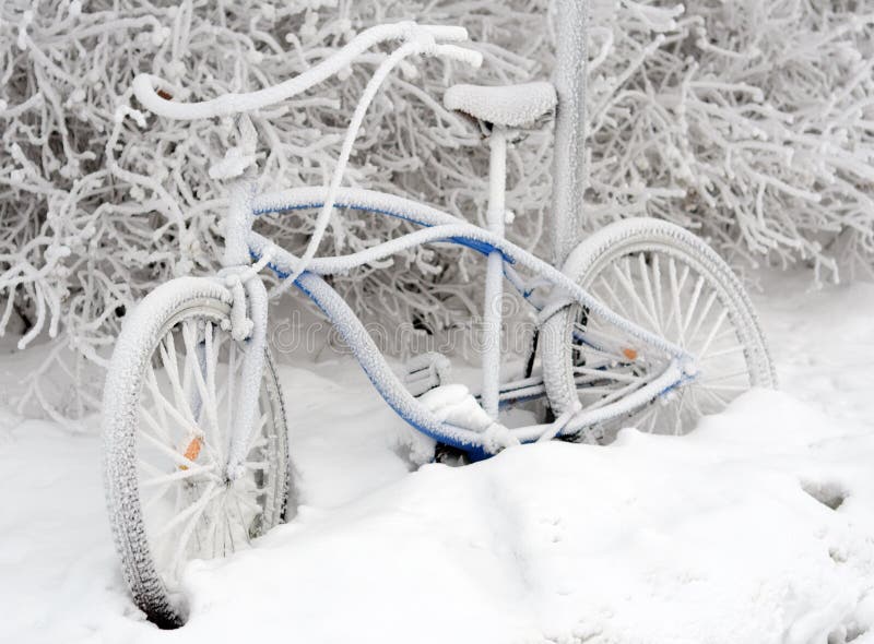 Chopper Motorcycle Covered with Snow and Ice Stock Photo - Image of ...