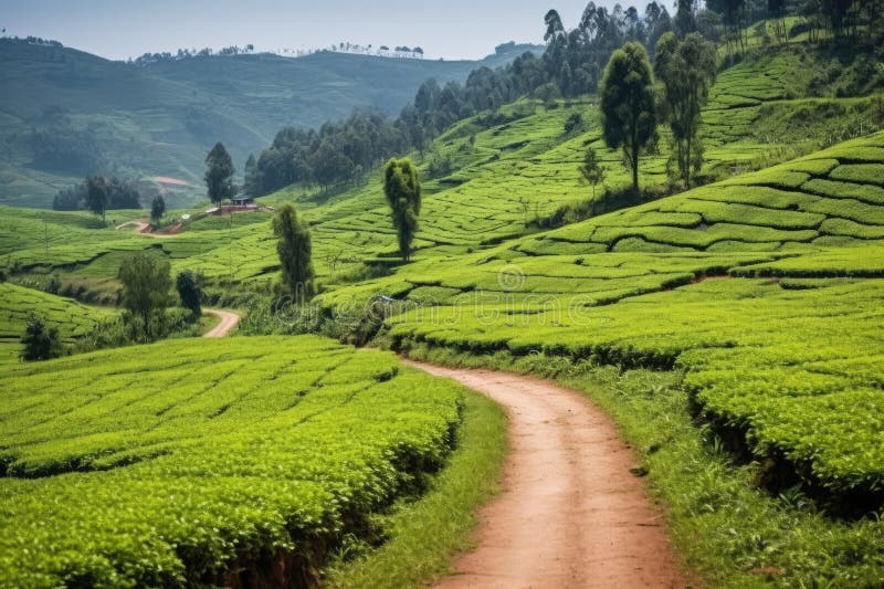 Bike Trail Amid Sprawling Tea Plantations Stock Illustration ...