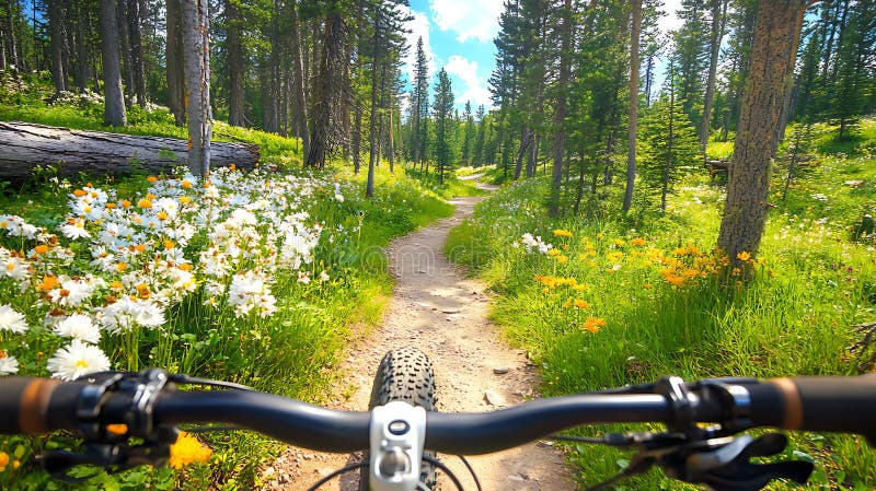 Bike Trail through Pine Forest, Adventurous and Engaging Stock ...