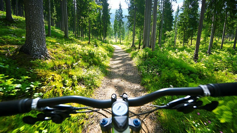 Bike Trail through Pine Forest, Adventurous and Engaging Stock ...
