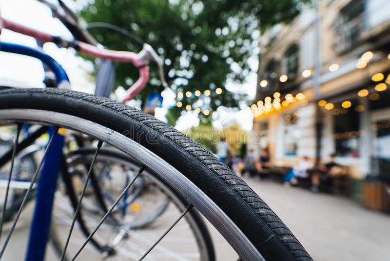 Bike Wheels Close Up on the Street Stock Photo - Image of movement ...